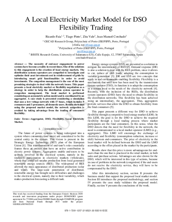 (PDF) A Local Electricity Market Model for DSO Flexibility Trading