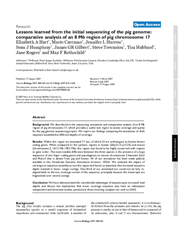 (PDF) Lessons learned from the initial sequencing of the pig genome ...