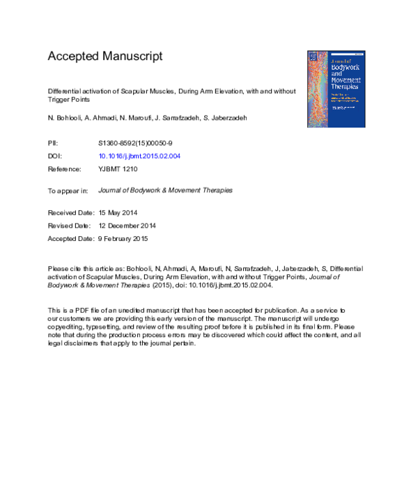 (PDF) Differential activation of scapular muscles, during arm elevation ...