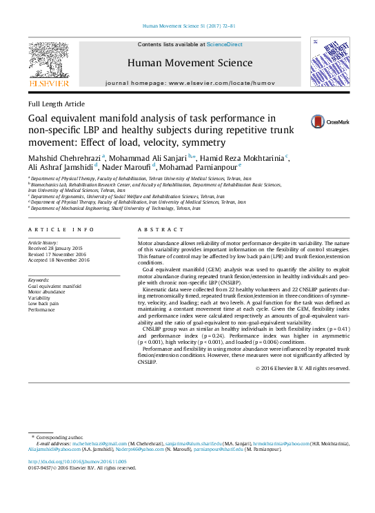(PDF) Goal equivalent manifold analysis of task performance in non ...
