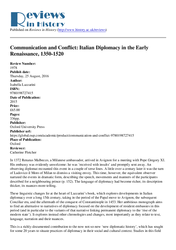 (PDF) Review of 'Communication and Conflict: Italian Diplomacy in the ...