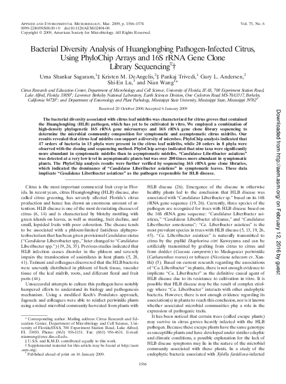 (PDF) Bacterial Diversity Analysis of Huanglongbing Pathogen-Infected ...