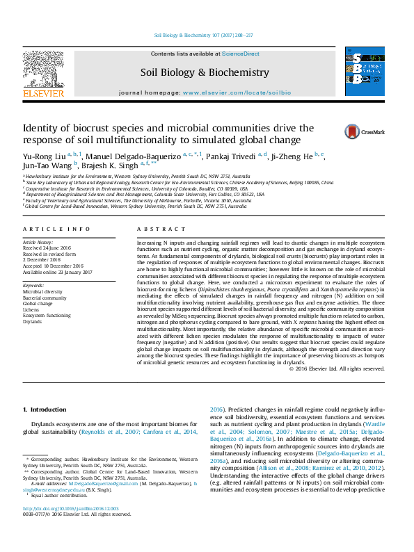 (PDF) Identity of biocrust species and microbial communities drive the response of soil ...