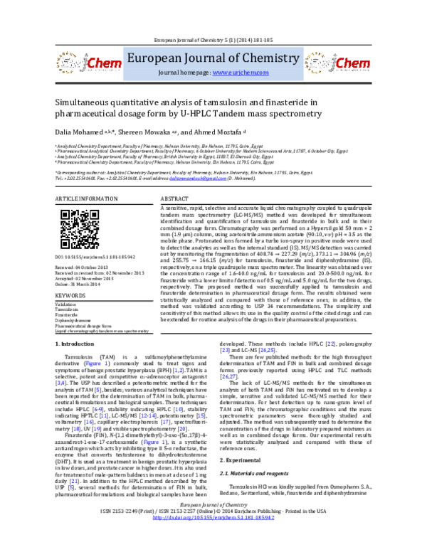 (PDF) Simultaneous quantitative analysis of tamsulosin and finasteride in pharmaceutical dosage ...