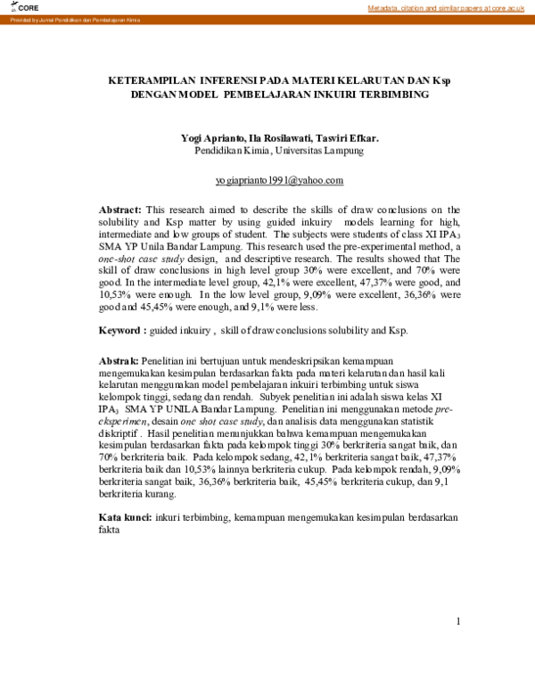 (PDF) Keterampilan Inferensi Pada Materi Kelarutan Dan Ksp Dengan Model Pembelajaran Inkuiri ...