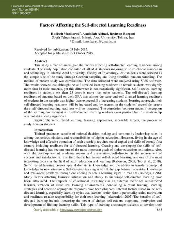 (PDF) Factors Affecting the Self-directed Learning Readiness
