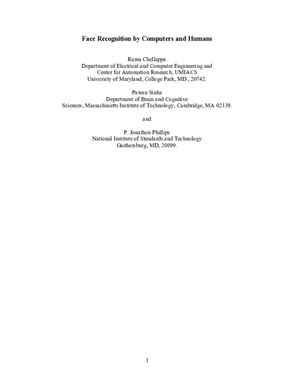 Pdf Face Recognition By Computers And Humans
