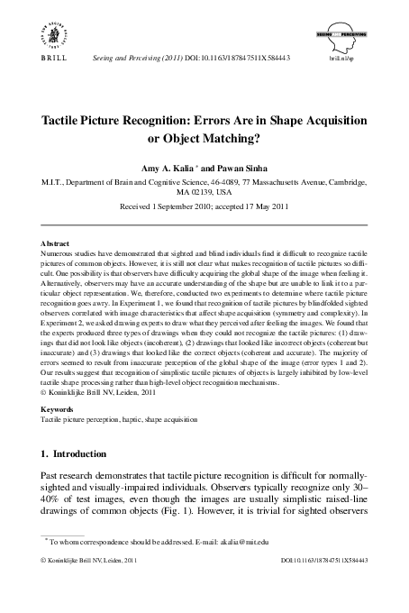 (PDF) Tactile picture recognition: errors are in shape acquistion or object matching?