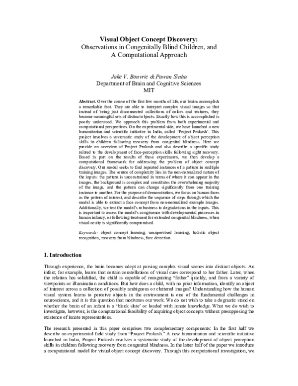 (PDF) Visual object concept discovery: Observations in congenitally ...