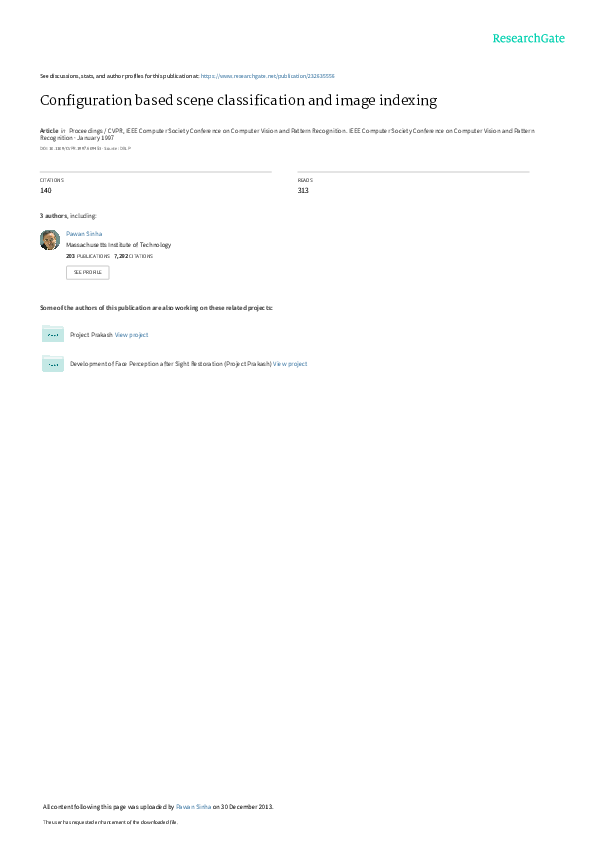 (PDF) Configuration based scene classification and image indexing | Pawan Sinha - Academia.edu