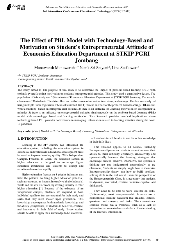 (PDF) The Effect of PBL Model with Technology-Based and Motivation on Student’s Entrepreneuraial ...