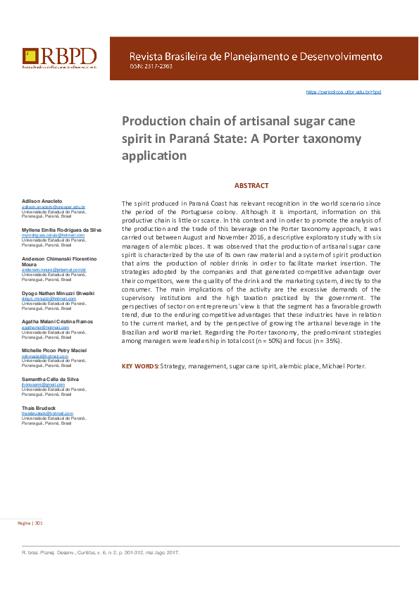 Pdf Production Chain Of Artisanal Sugar Cane Spirit In Paraná State A Porter Taxonomy