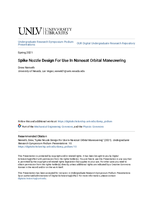 (PDF) Spike Nozzle Design For Use In Nanosat Orbital Maneuvering | drew ...