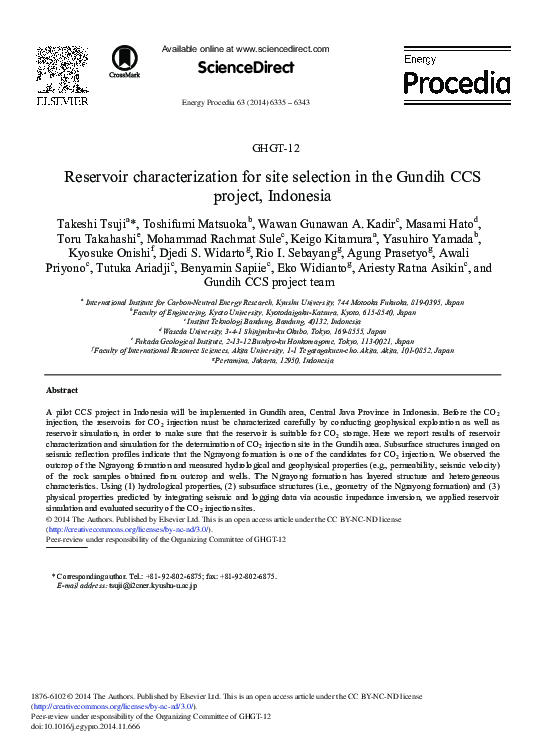(PDF) Reservoir Characterization for site Selection in the Gundih CCS ...