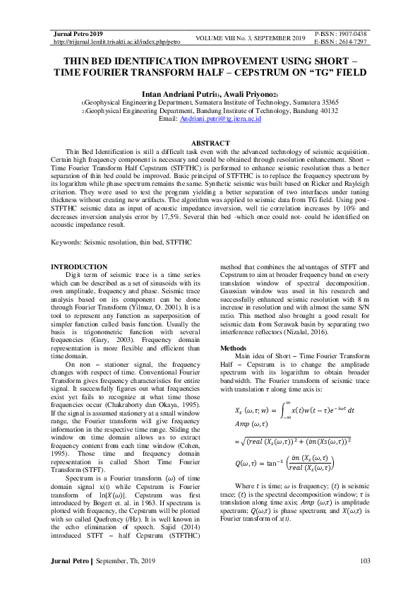 (PDF) Thin Bed Identification Improvement Using Short – Time Fourier ...