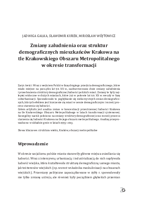 (PDF) Population and demographic changes in Krakow on the background of ...