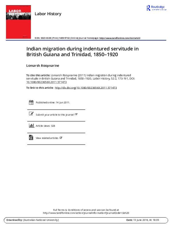 (PDF) Indian migration during indentured servitude in British Guiana ...