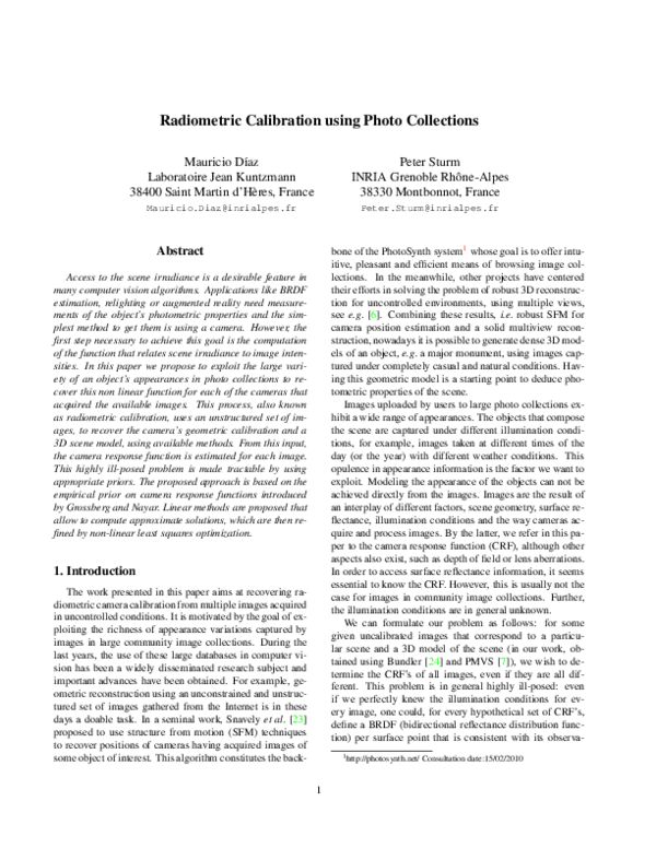 (PDF) Radiometric calibration using photo collections