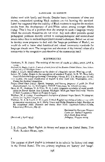 (PDF) J. L. Dillard, Black English: its history and usage in the United ...