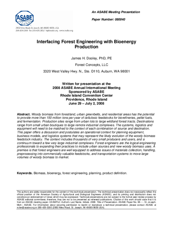(PDF) Interfacing Forest Engineering with Bioenergy Production