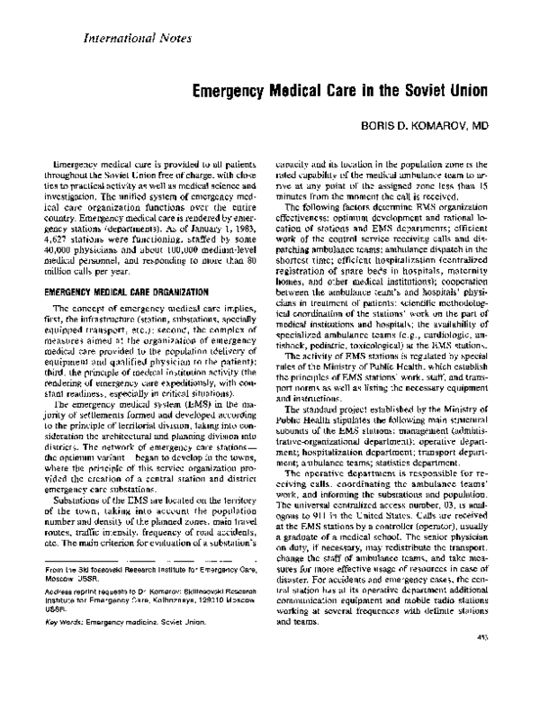 (PDF) Emergency medical care in the Soviet Union