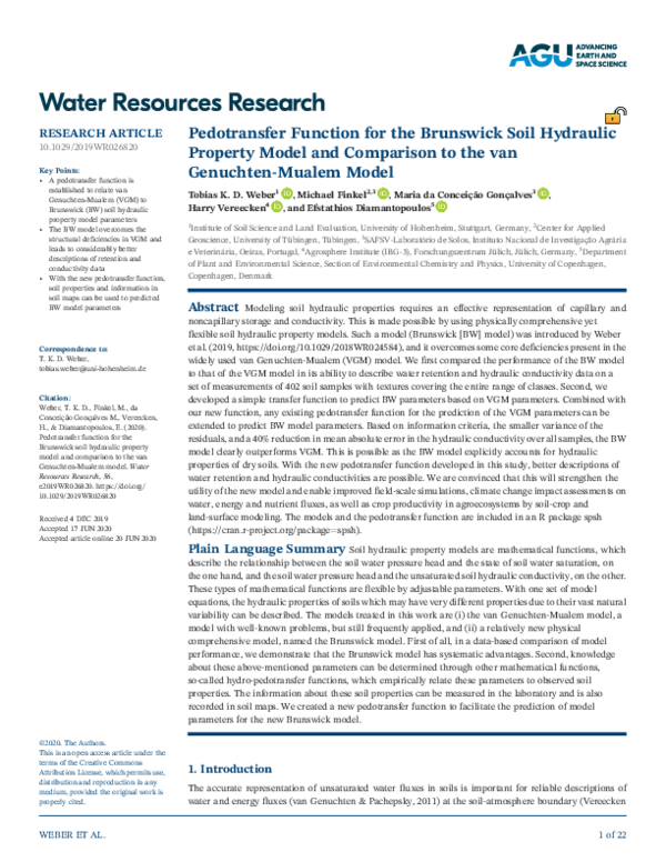 (PDF) Pedotransfer Function for the Brunswick Soil Hydraulic Property Model and Comparison to ...