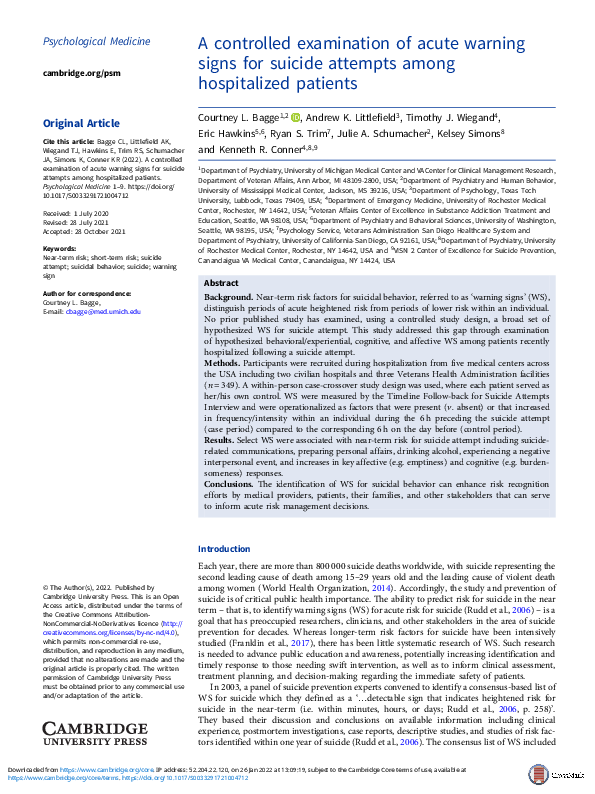 (PDF) Acute Suicide Warning Signs in Hospitalized Patients