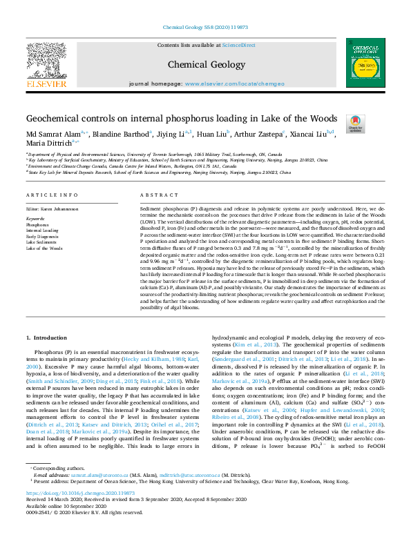 (PDF) Geochemical controls on internal phosphorus loading in Lake of ...