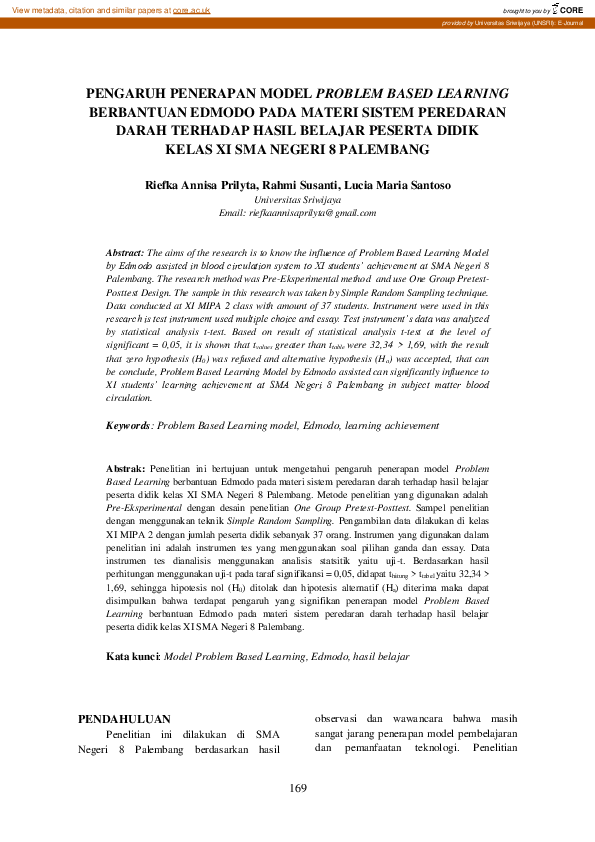 (PDF) Pengaruh Penerapan Model Problem Based Learning Berbantuan Edmodo Pada Materi Sistem ...