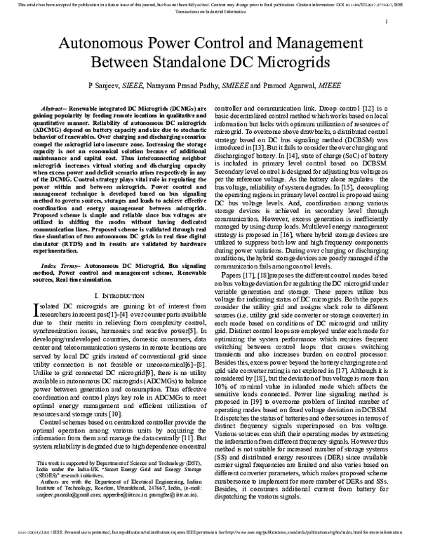 (PDF) Autonomous Power Control and Management Between Standalone DC Microgrids