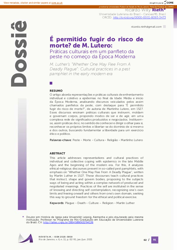 (PDF) É permitido fugir do risco de morte? de M. Lutero: : Práticas ...