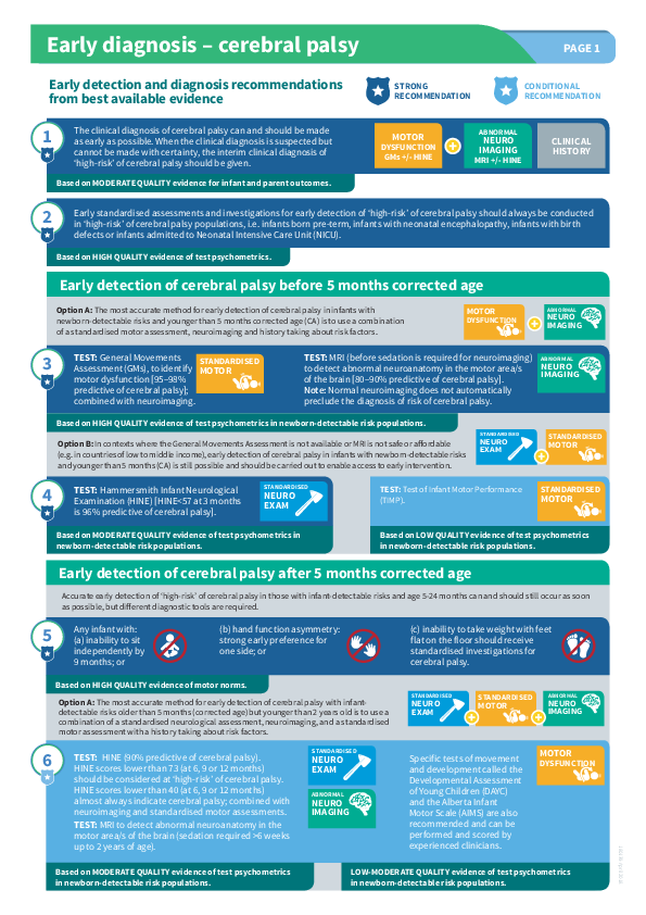 (PDF) Early diagnosis of cerebral palsy clinical practice guideline recommendations for health ...