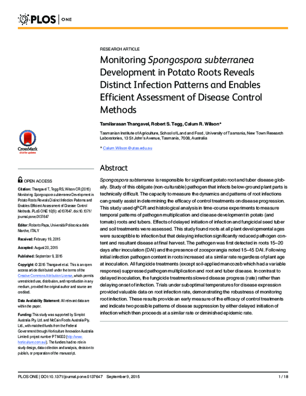 (PDF) Monitoring Spongospora subterranea Development in Potato Roots ...