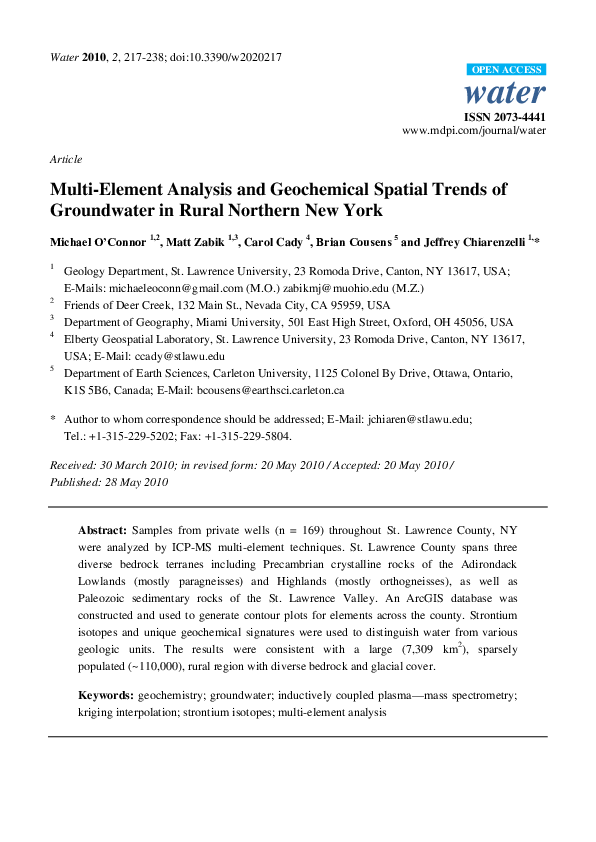 (PDF) Multi-Element Analysis and Geochemical Spatial Trends of Groundwater in Rural Northern New ...