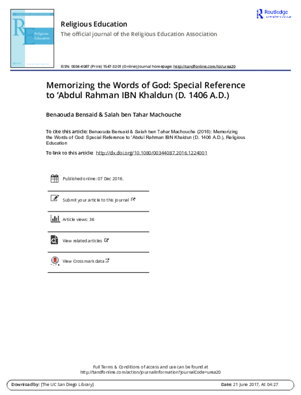 (PDF) Memorizing the Words of God: Special Reference to ‘Abdul Rahman ...