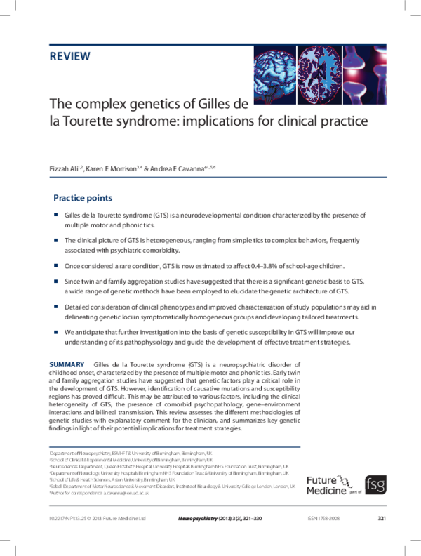 (PDF) The complex genetics of Gilles de la Tourette syndrome ...