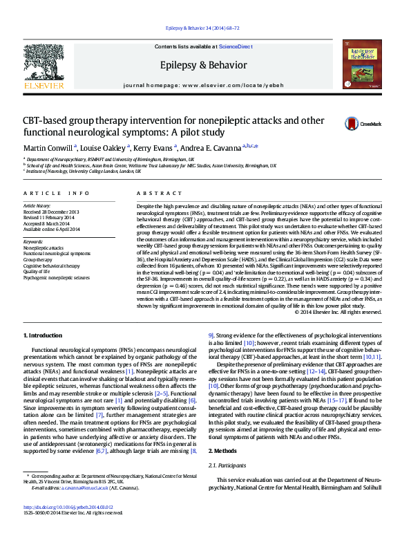 (PDF) CBT-based group therapy intervention for nonepileptic attacks and ...