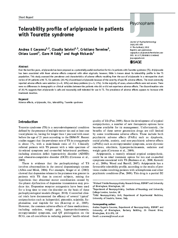 (PDF) Tolerability profile of aripiprazole in patients with Tourette ...
