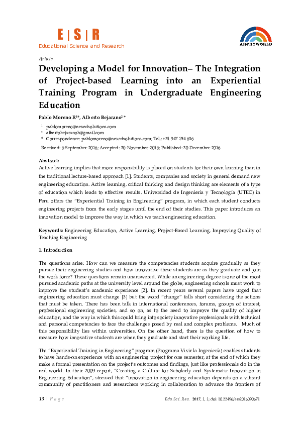 (PDF) Integrating Project-Based Learning in Engineering Education