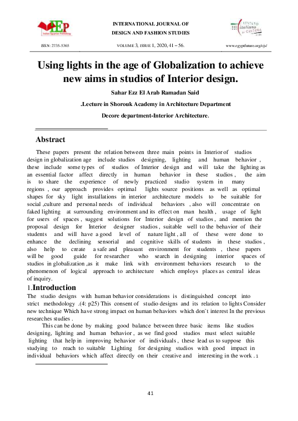 (PDF) Using lights in the age of Globalization to achieve new aims in ...