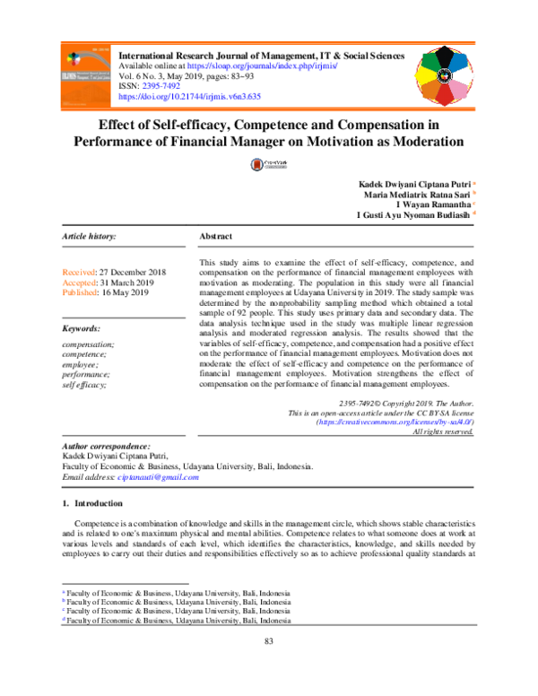 (PDF) Effect of self-efficacy, competence and compensation in ...