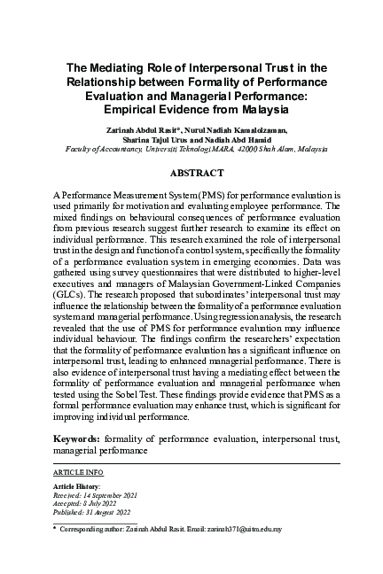 (PDF) The Mediating Role of Interpersonal Trust in the Relationship between Formality of ...
