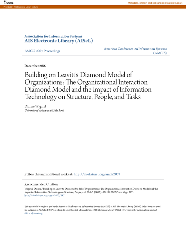 (PDF) Building on Leavitt\u27s Diamond Model of Organizations: The ...