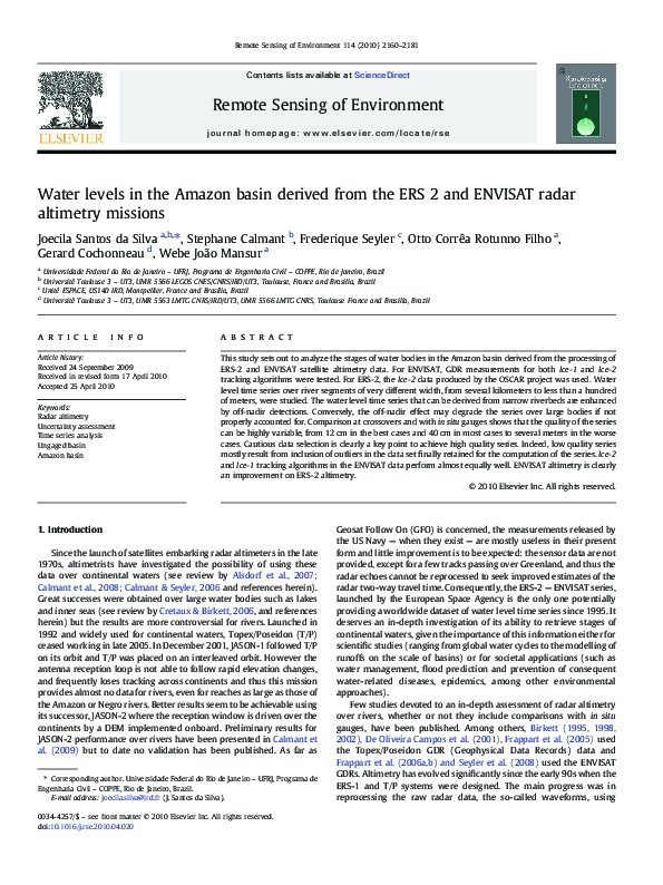 (PDF) Water levels in the Amazon basin derived from the ERS 2 and ENVISAT radar altimetry missions