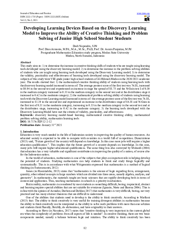 (PDF) Developing Learning Devices Based on the Discovery Learning Model to Improve the Ability ...