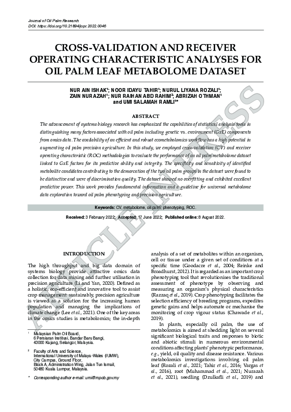 (PDF) Cross-Validation and Receiver Operating Characteristic Analyses for Oil Palm Leaf ...