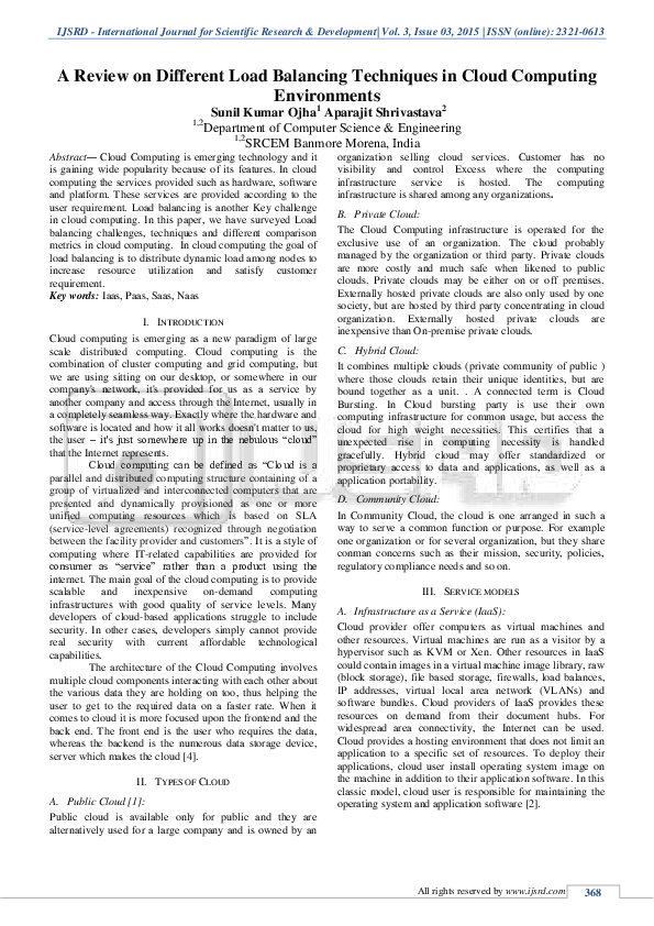 Pdf A Review On Different Load Balancing Techniques In Cloud Computing Environments