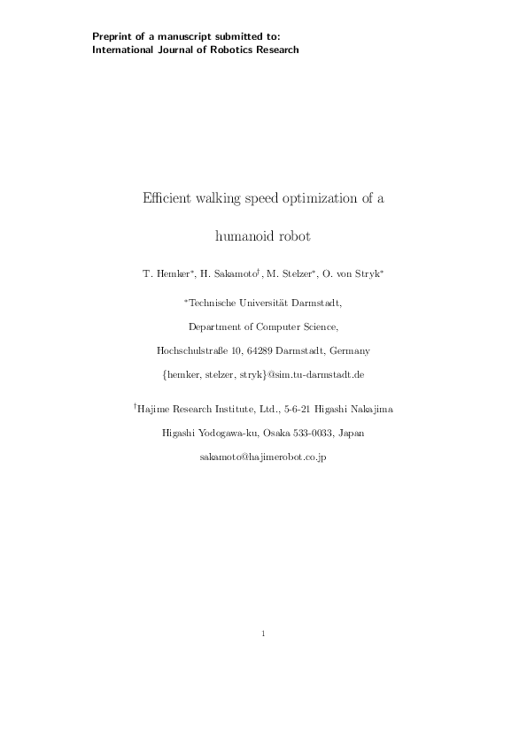 (PDF) Efficient Walking Speed Optimization of a Humanoid Robot
