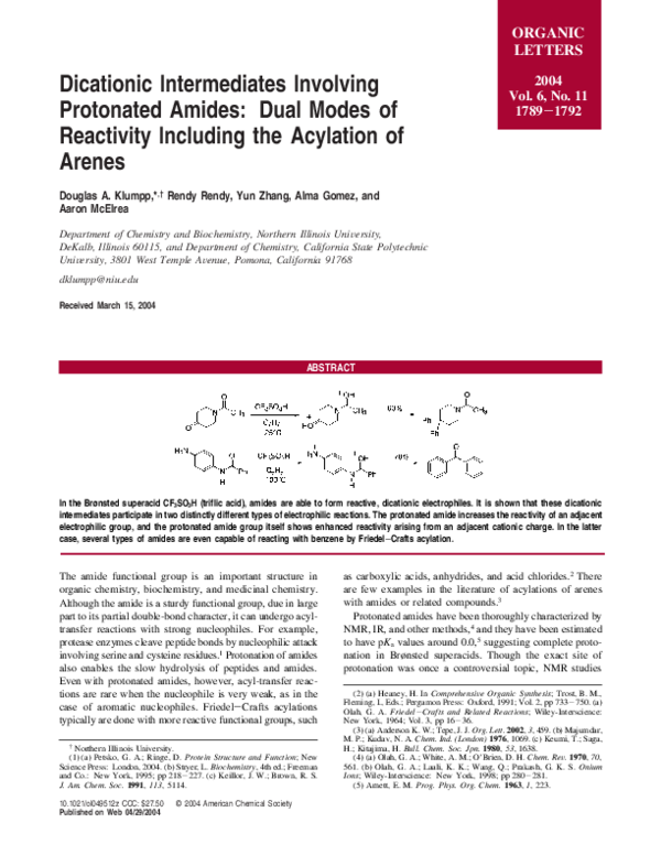 (PDF) Dicationic Intermediates Involving Protonated Amides: Dual Modes ...