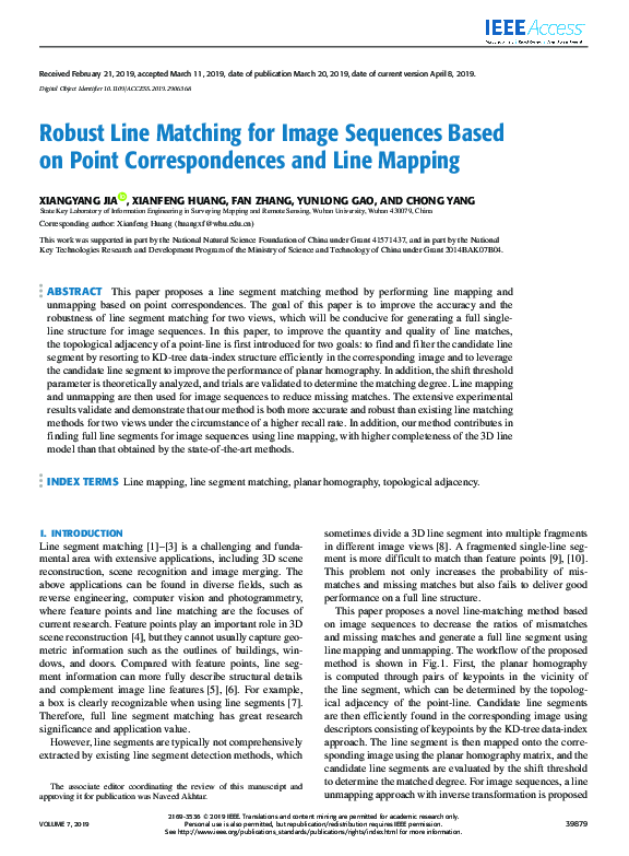 (PDF) Robust Line Matching for Image Sequences Based on Point Correspondences and Line Mapping